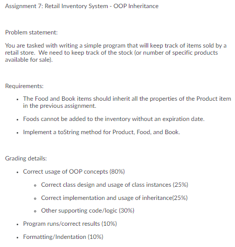 Solved Assignment 7: Retail Inventory System - OOP | Chegg.com