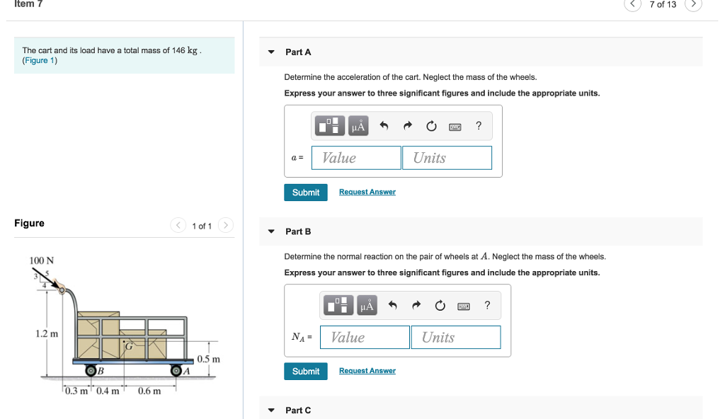 Solved ? Part B The cart and its load have a total mass of | Chegg.com