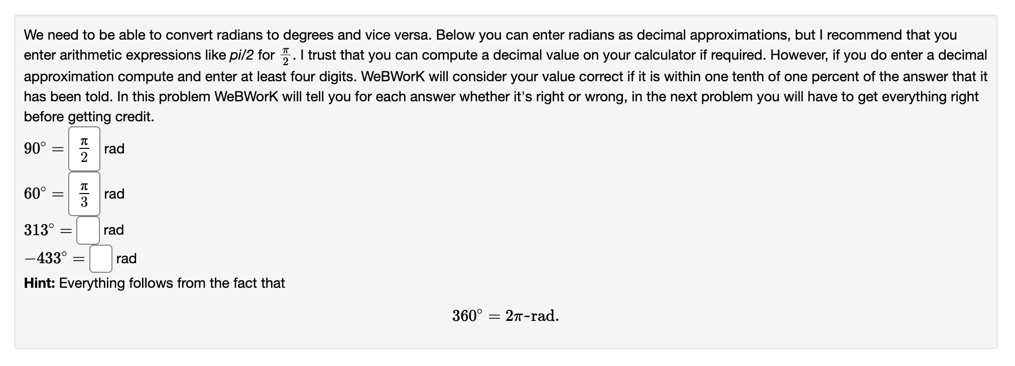 Solved We need to be able to convert radians to degrees and | Chegg.com