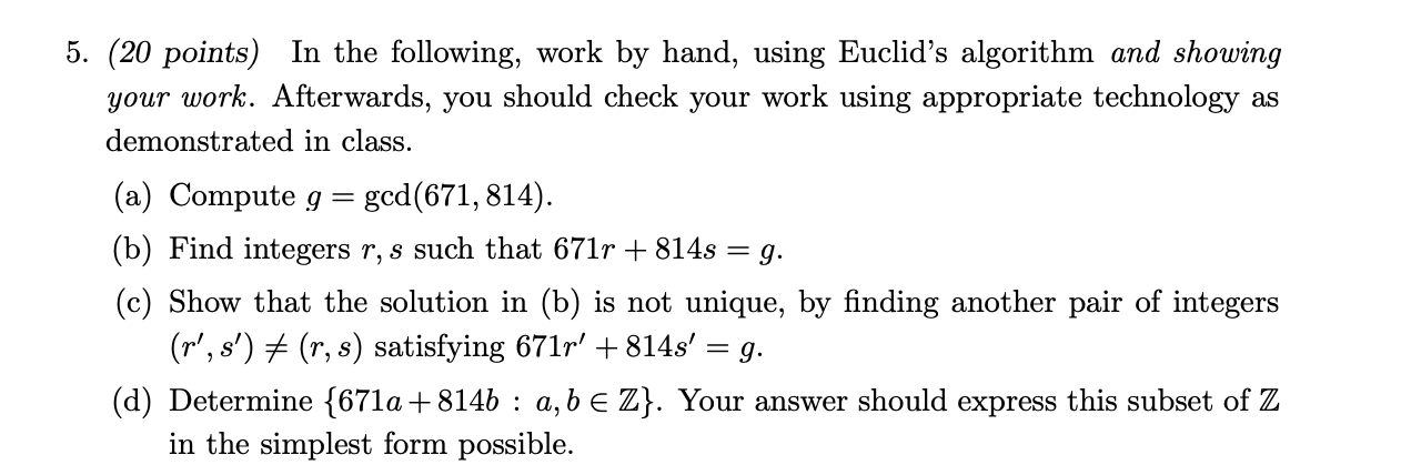 Solved 5. (20 points) In the following, work by hand, using | Chegg.com