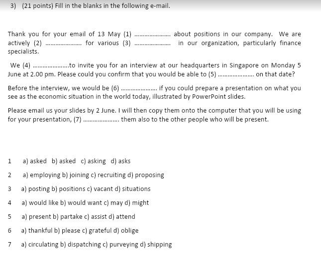 Solved 3) (21 points) Fill in the blanks in the following | Chegg.com