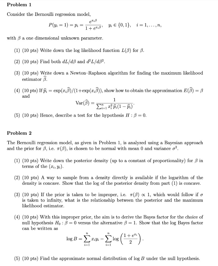 Consider the Bernoulli regression model, | Chegg.com