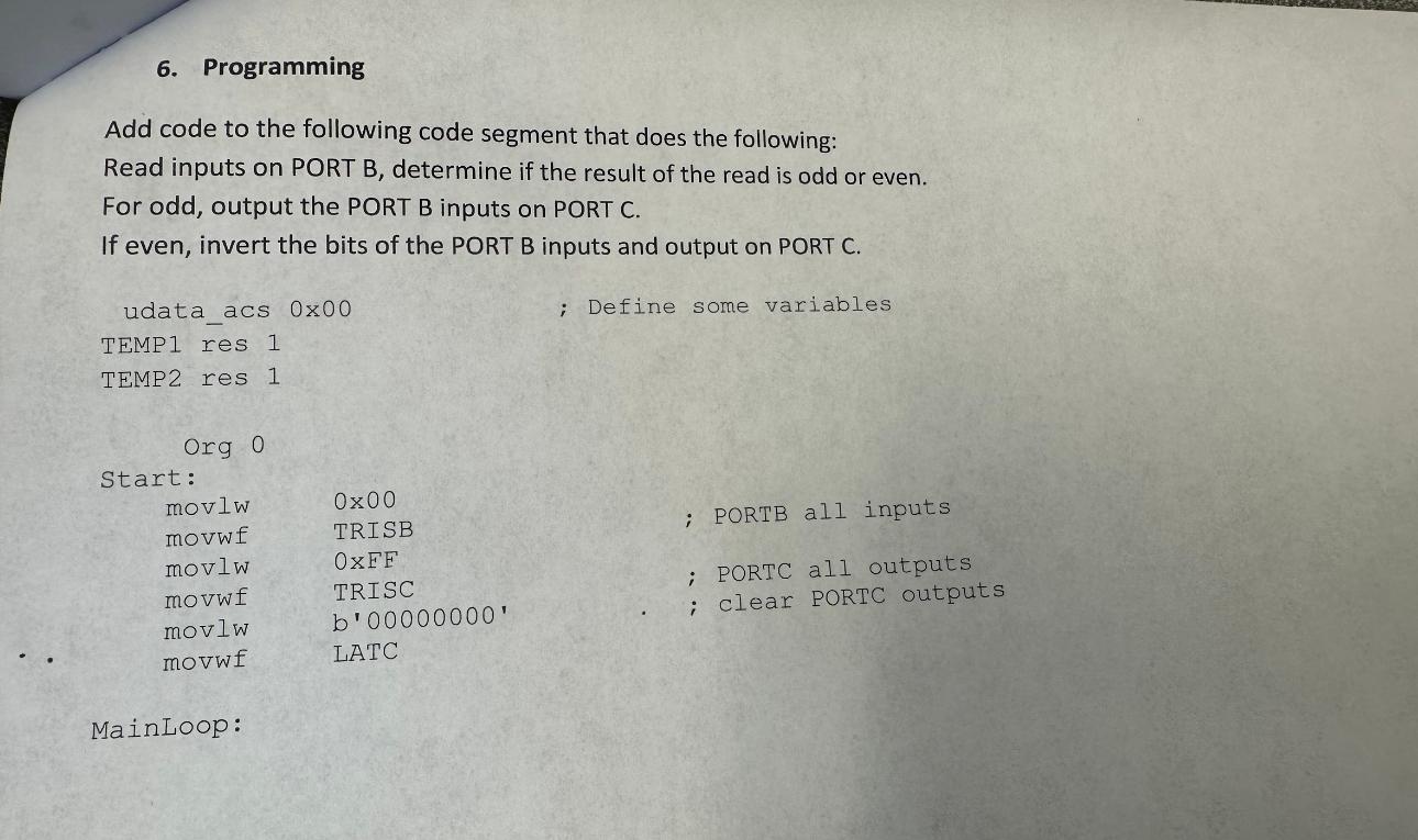 Solved 6. Programming Add code to the following code segment | Chegg.com