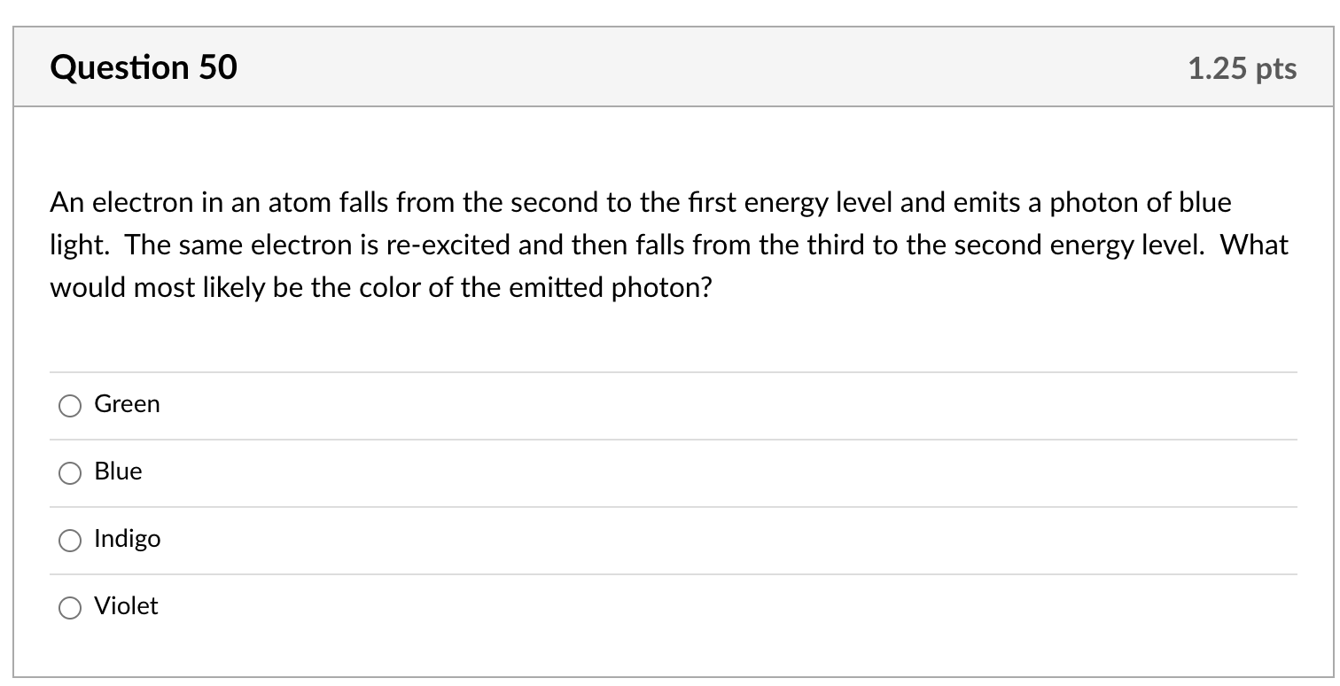 Solved Question 50 1 25 Pts An Electron In An Atom Falls