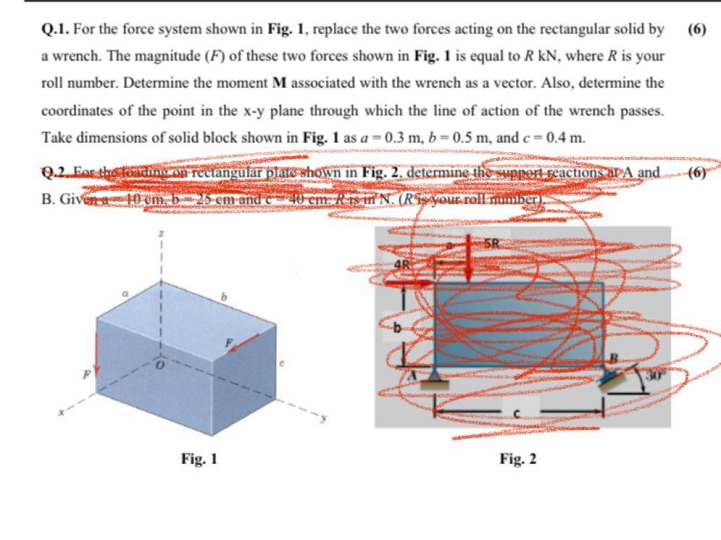 Solved (6) Q.1. For the force system shown in Fig. 1, | Chegg.com