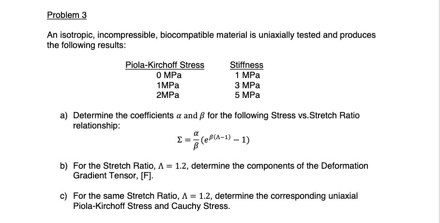 Problem 3 An isotropic, incompressible, biocompatible | Chegg.com