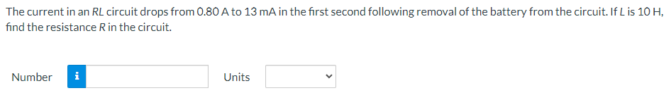 Solved The current in an RL circuit drops from 0.80 A to 13 | Chegg.com