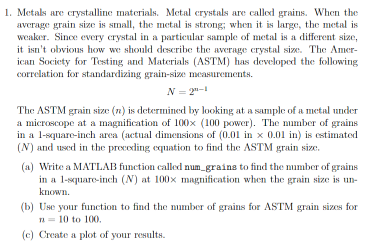 Solved 1. Metals are crystalline materials. Metal crystals | Chegg.com