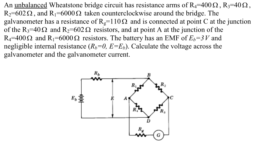 Solved An unbalanced Wheatstone bridge circuit has | Chegg.com