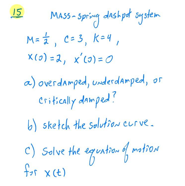 Mass-spring dashpot system | Chegg.com