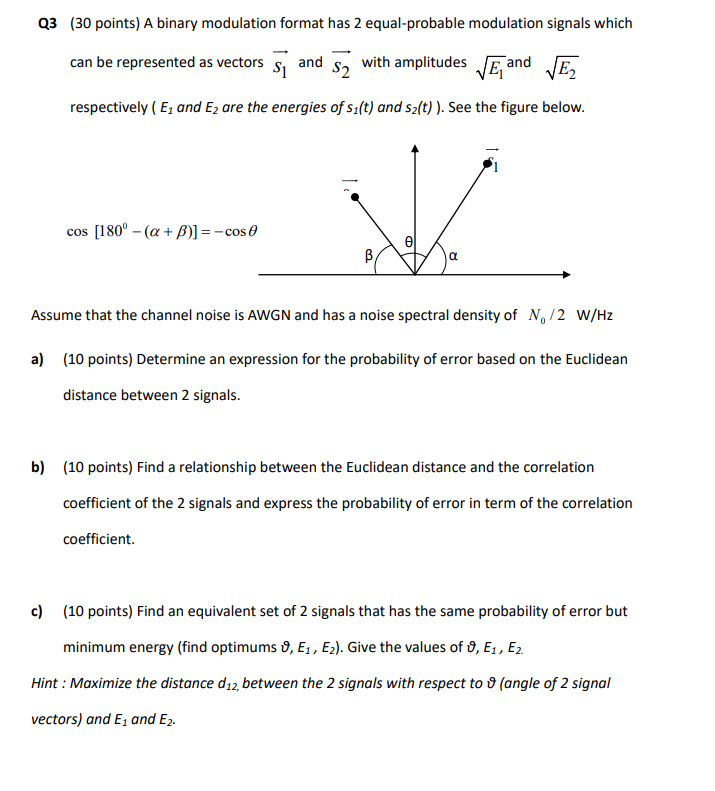Q3 (30 points) A binary modulation format has 2 | Chegg.com