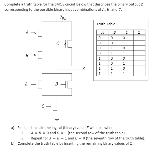 Solved Complete a truth table for the CMOS circuit below | Chegg.com