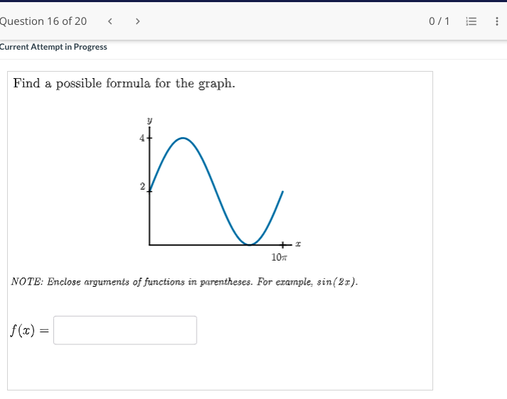 Solved Find a possible formula for the graph.NOTE: Enclose | Chegg.com