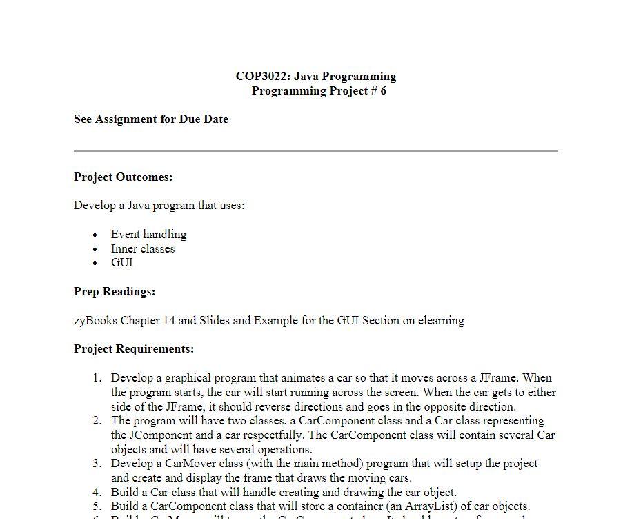 Solved COP3022: Java Programming Programming Project #6 See | Chegg.com