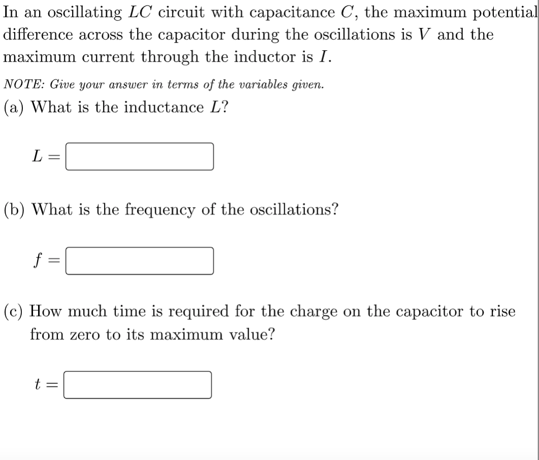 Solved In an oscillating LC circuit with capacitance C, the | Chegg.com