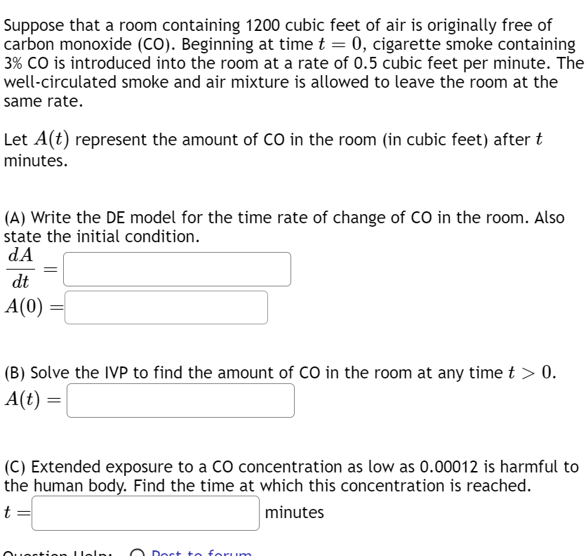 Solved Suppose that a room containing 1200 ﻿cubic feet of | Chegg.com