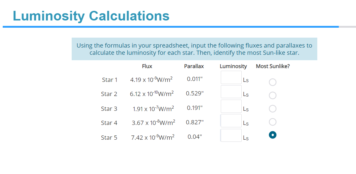 Solved Luminosity CalculationsUsing the formulas in your | Chegg.com