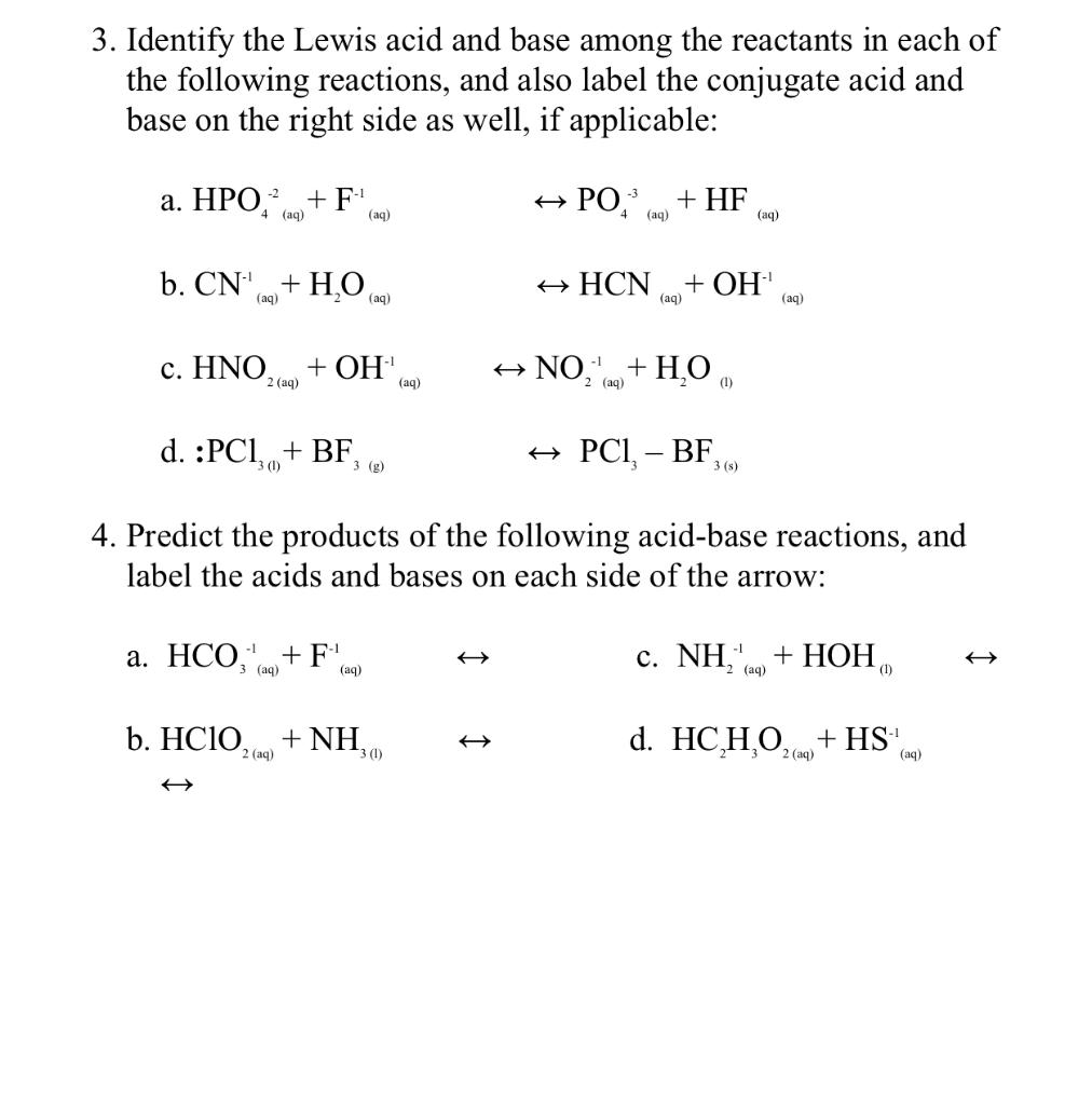 Solved 3. Identify the Lewis acid and base among the | Chegg.com