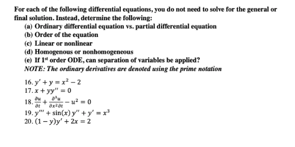 Solved For each of the following differential equations, you | Chegg.com