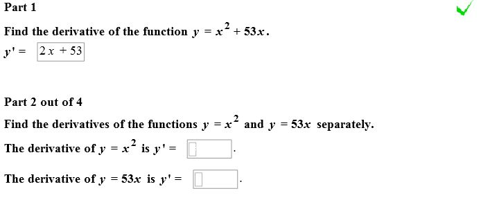 Solved Part 1 Find the derivative of the function y -x 53x | Chegg.com