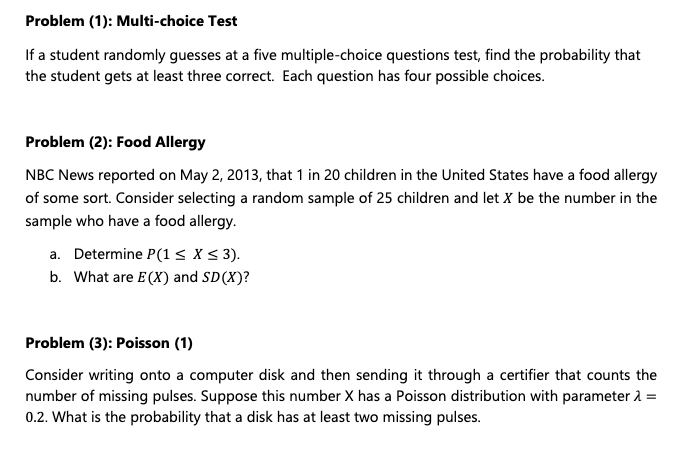 Solved Problem (1): Multi-choice Test If a student randomly | Chegg.com