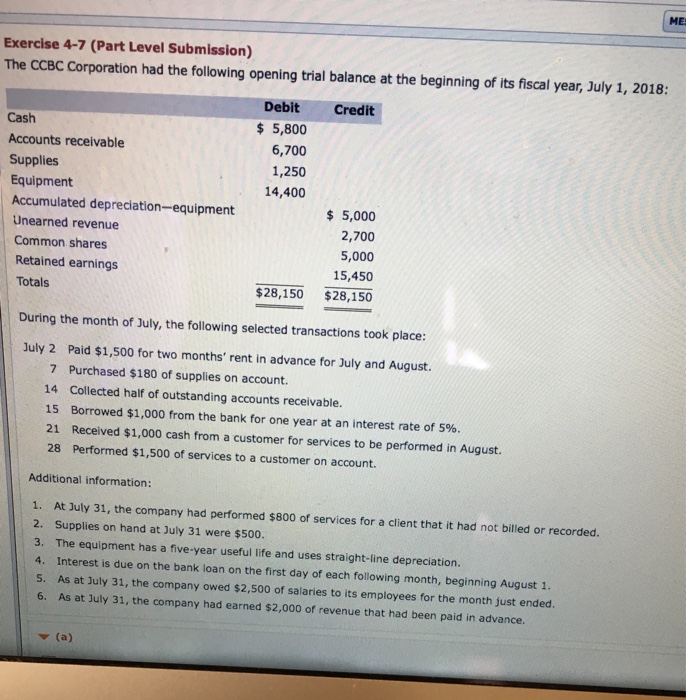 Solved ME: Exercise 4-7 (Part Level Submission) The CCBC | Chegg.com