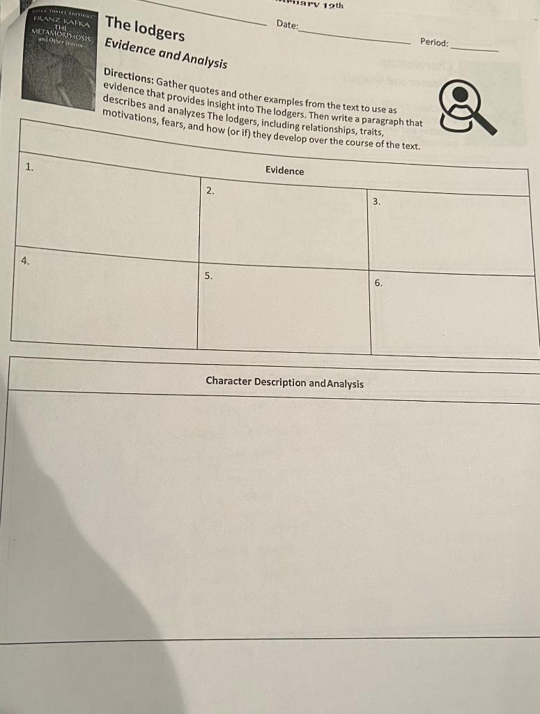 Worksheet on The Metamorphosis by Franz Kafka. Need a | Chegg.com