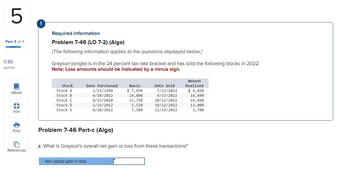Solved Required information Problem 7-46 (LO 7-2) (Algo) | Chegg.com