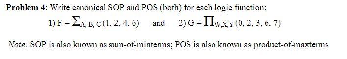 Solved Problem 4: Write canonical SOP and POS (both) for | Chegg.com