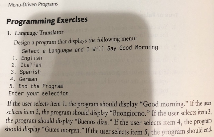 Solved Menu-Driven Programs Programming Exercises 1. | Chegg.com