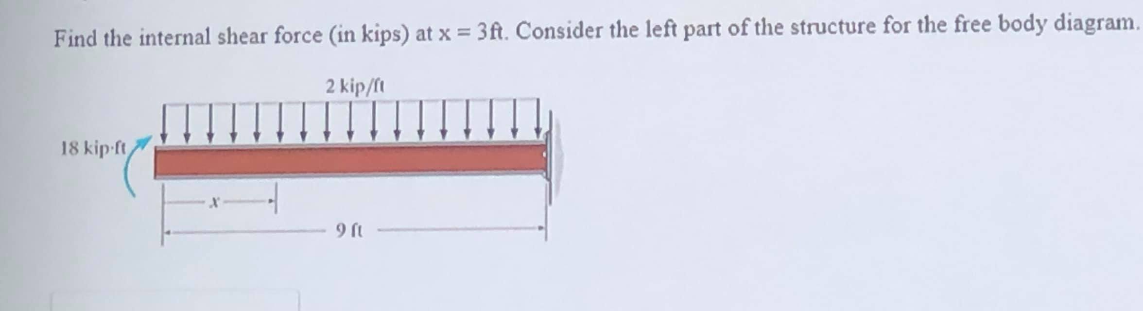 Solved Find the internal shear force (in kips) at x = 3ft. | Chegg.com