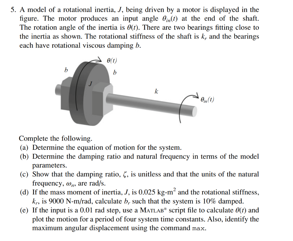Solved 5. A model of a rotational inertia, J, being driven | Chegg.com