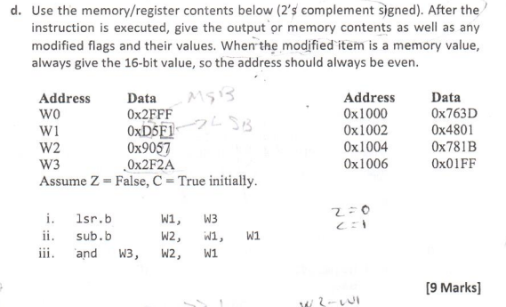 Solved d. Use the memory/register contents below (2's | Chegg.com