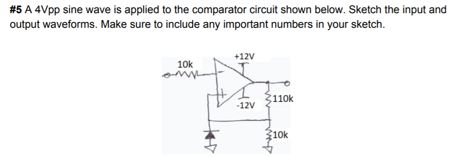 Solved #5 A 4Vpp sine wave is applied to the comparator | Chegg.com