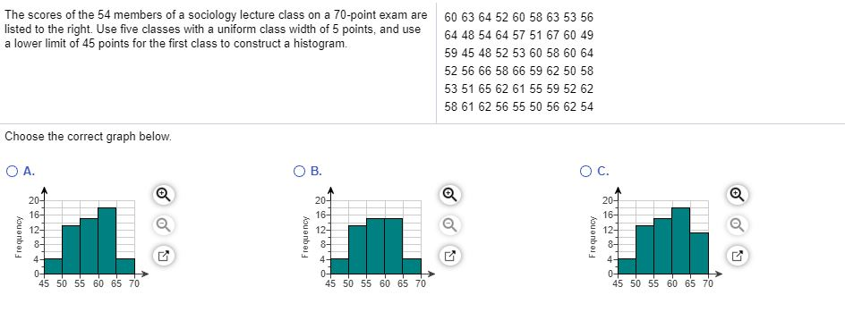 Solved The scores of the 54 members of a sociology lecture | Chegg.com