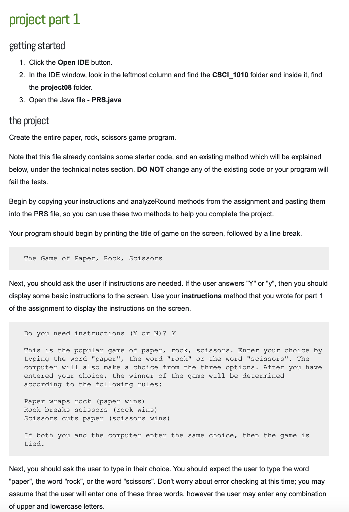 Solved project part 1 getting started 1. Click the Open IDE | Chegg.com
