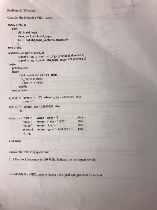 Solved Problem 2: (15 points) Consider the following VHDL | Chegg.com