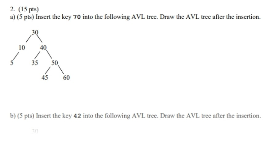 Solved 2. (15 pts) a) (5 pts) Insert the key 70 into the | Chegg.com