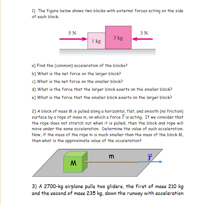 Solved 1) The figure below shows two blocks with external | Chegg.com