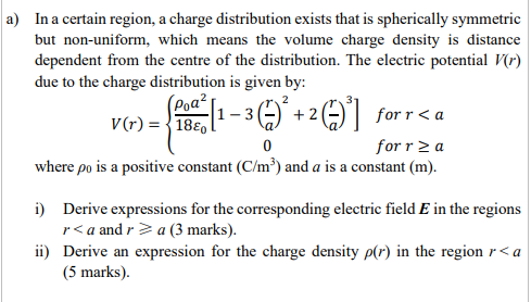 Solved In a certain region, a charge distribution exists | Chegg.com