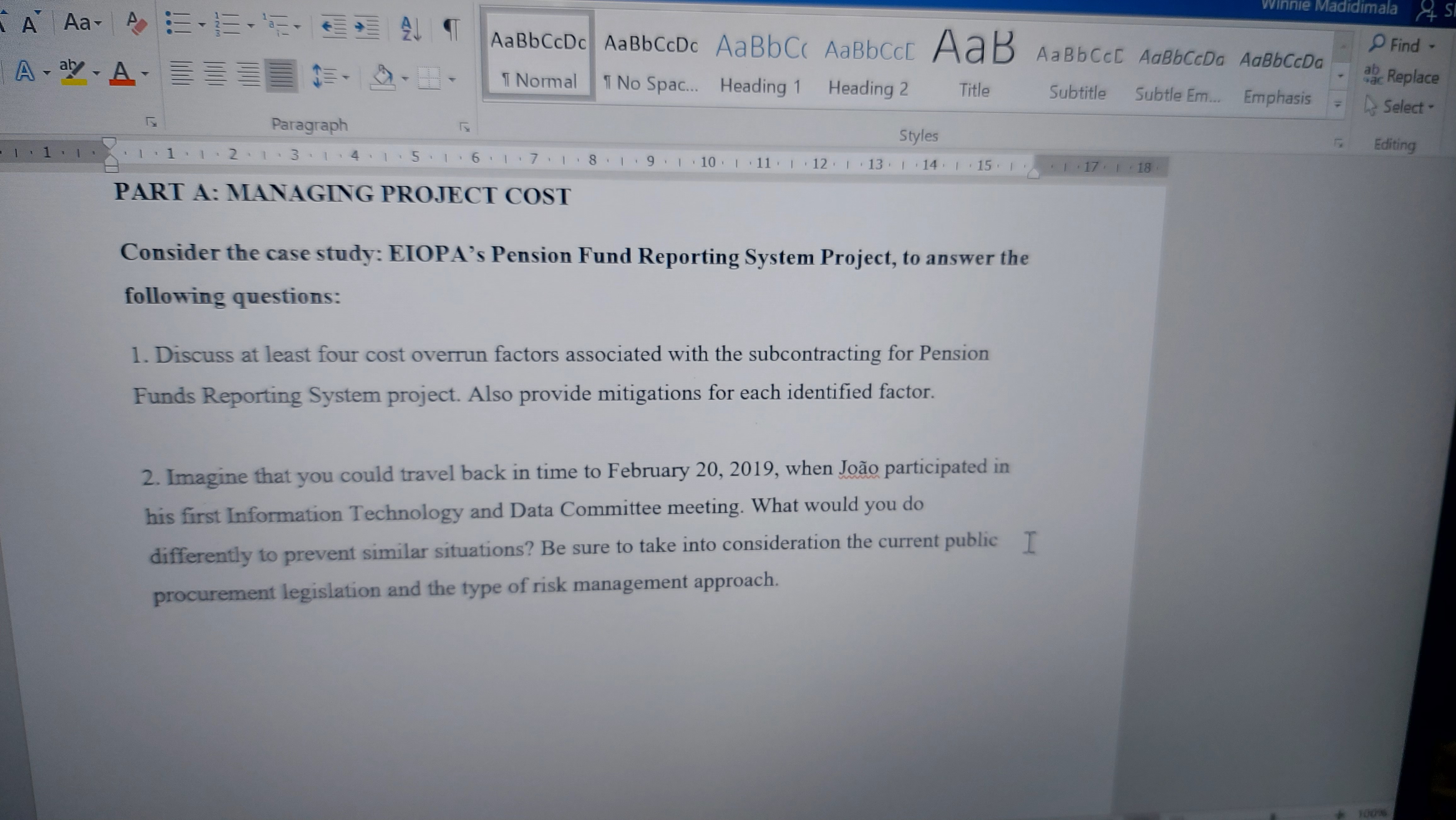 Solved PART A: MANAGING PROJECT COSTConsider the case study: | Chegg.com