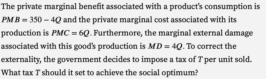Solved The private marginal benefit associated with a | Chegg.com