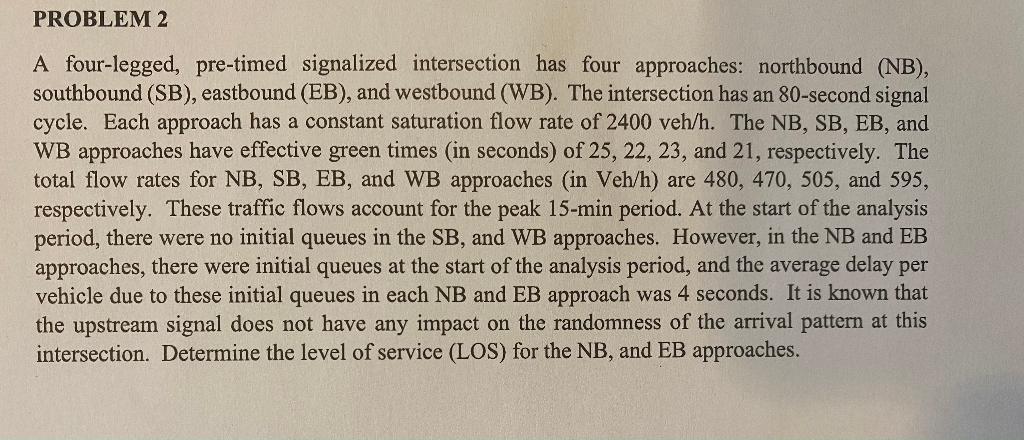 Solved PROBLEM 2 A four-legged, pre-timed signalized | Chegg.com