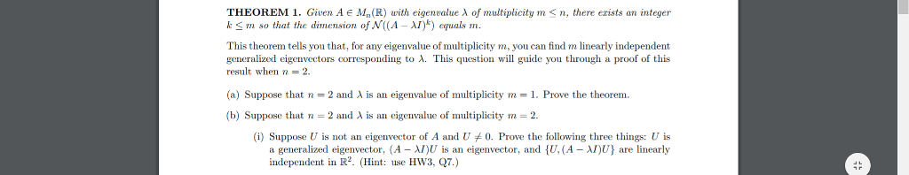 Solved THEOREM 1. Given A e Mn(R) with eigenwlue λ of | Chegg.com