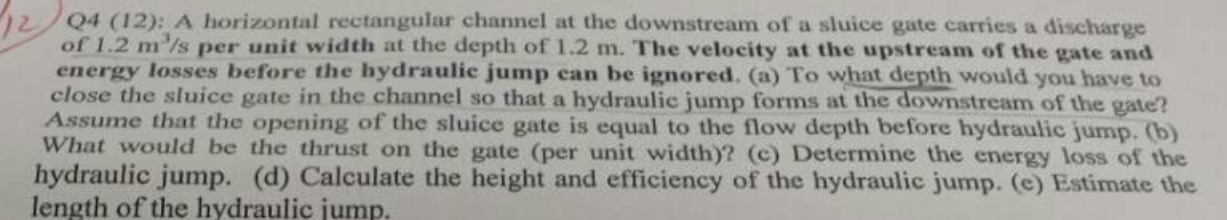 Solved Q4 (12): A horizontal rectangular channel at the | Chegg.com