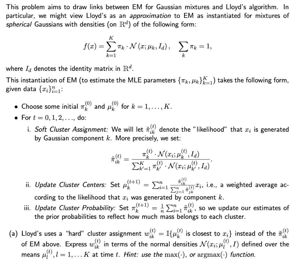 This problem aims to draw links between EM for | Chegg.com