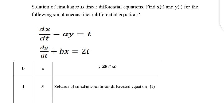 Solved Solution of simultaneous linear differential | Chegg.com