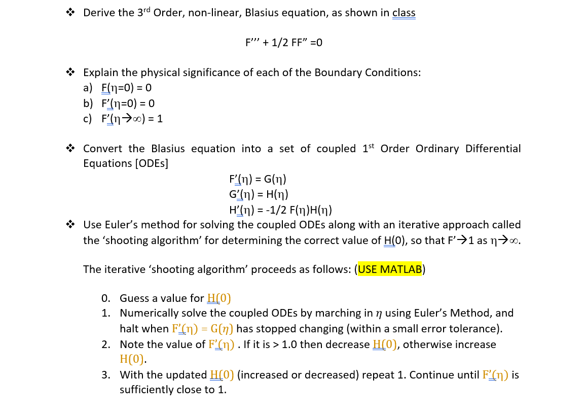 Solved * Derive the 3rd Order, non-linear, Blasius | Chegg.com