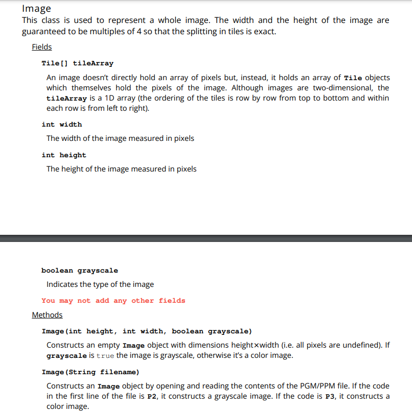 This class is used to represent a whole image. The | Chegg.com