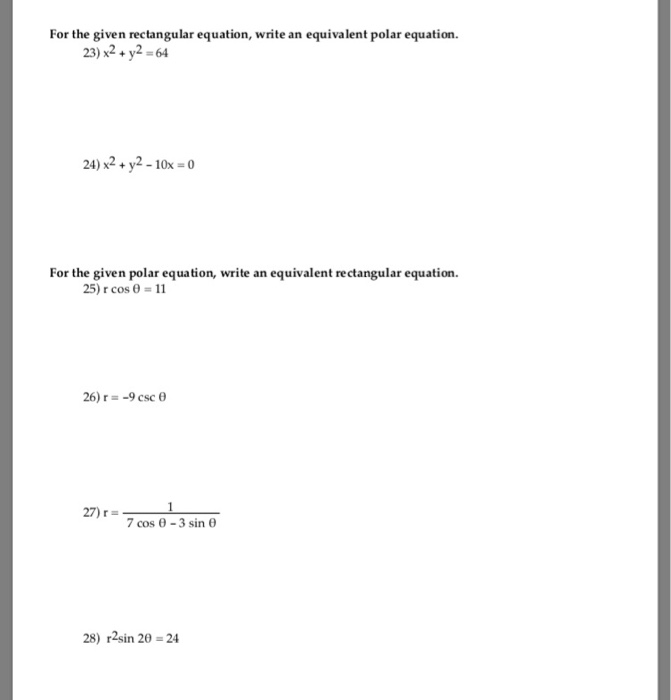Solved For The Given Rectangular Equation Write An 0969